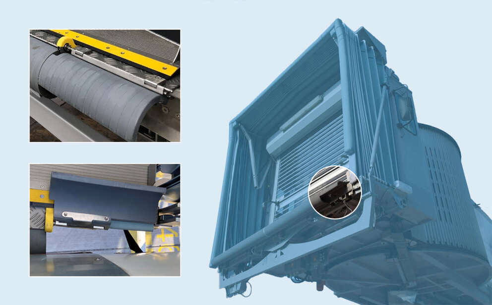 Hinged bumper for passenger boarding bridges